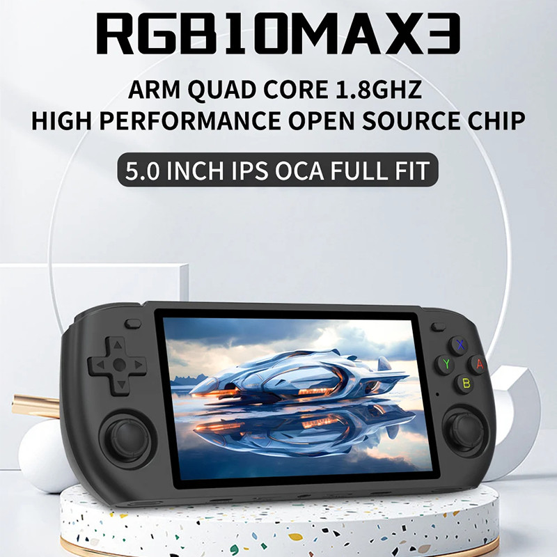 Powkiddy RGB10 MAX3 5.0 Inch IPS Screen Retro Video Handheld Game Console Open Source Linux